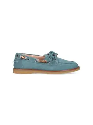 Pinko Leather Flat Shoes With Lace Fastening - Blue
