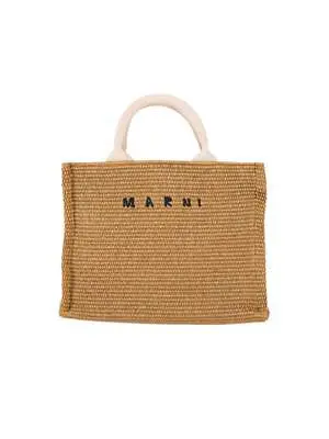 Marni Woven Tote Bag With Logo - Brown