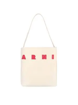 Marni Calf Leather Crossbody Bag With Brass Hardware - White
