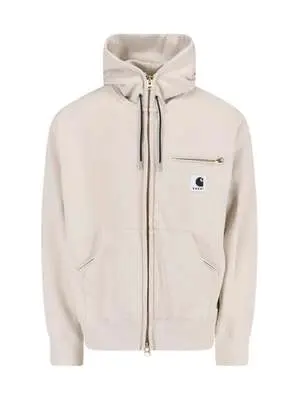 Sacai Logo Patch Zip-up Hoodie - White