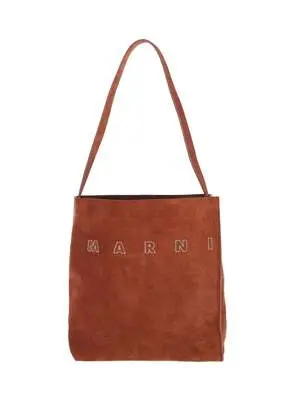 Marni Calf Leather Shoulder Bag With Metallic Hardware - Brown