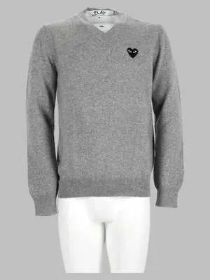 Play Comme Des Garcon 100% Wool Cardigan With Heart Appliqu - Grey