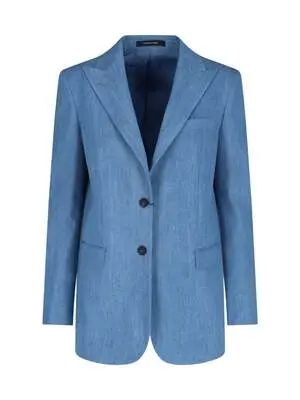 Tagliatore Stretch Denim-blend Jacket With Metal Accents - Blue