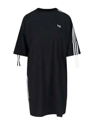 Y3 Stretch Mini Dress With Signature Stripes - Black