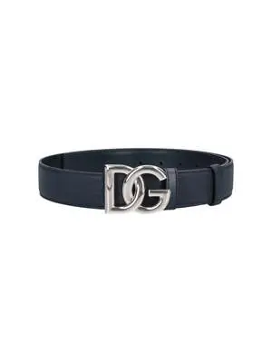 Dolce & Gabbana Calf Leather Belt With Logo Buckle - Blue
