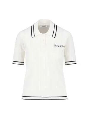 SPORTY & RICH Ribbed Knit Polo Shirt With Embroidered Logo - White
