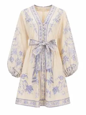 Zimmermann Printed Linen Button-front Mini Dress