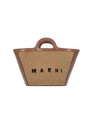 Marni Tote Bag With Calf Leather Trim - Beige