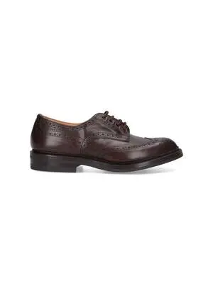 TRICKER'S Leather Flat Lace-up Shoes With Wing Tip Detailing - Brown