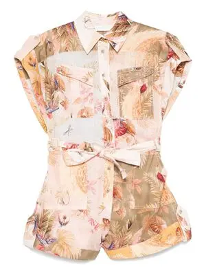 Zimmermann Rhiannon Belted Linen Playsuit - Multicolour