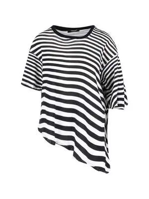 Undercover Striped Asymmetrical Hem T-shirt - Black