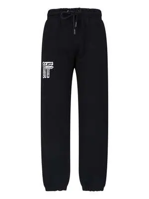 Off-White 100% Cotton Logo Trousers - Black