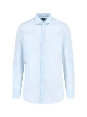 FINAMORE 1925 Tailored 100% Cotton Button-down Shirt - Blue