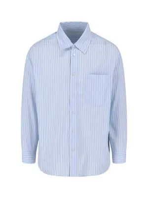 DUNST Striped Cotton Button-up Shirt - Blue
