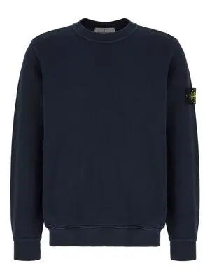 Stone Island Ribbed Neckline Sweatshirt With Overlock Seams - Blu