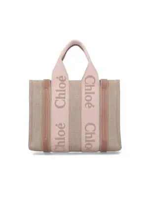Chloé Linen And Calf Leather Shoulder Bag - Beige