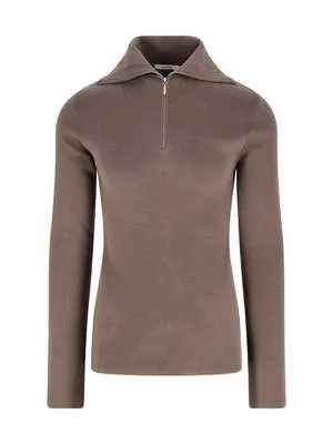 ENTIRE STUDIOS Half Zip Stand Collar Sweatshirt - Brown