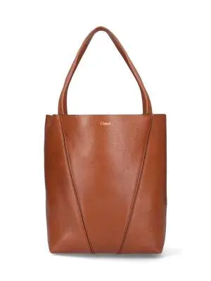 Chloé 100% Cow Leather Handbag With Gold Tone Chain Detail - Brown