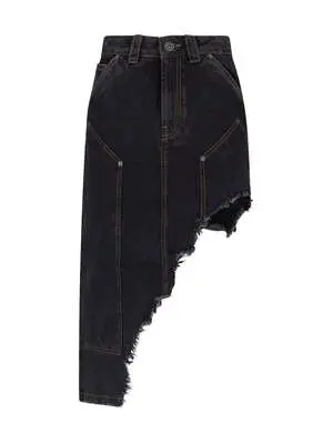 Vaquera Asymmetric Distressed Denim Midi Skirt