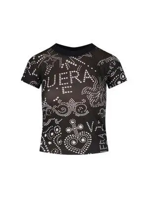 Vaquera Graphic Print Sheer Short-sleeve Top - Black