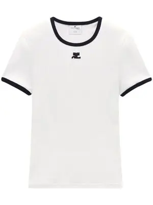 COURREGES Cotton T-shirt With Contrast Trim And Logo - White