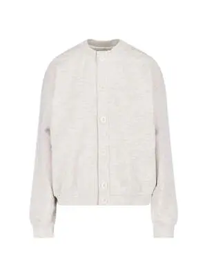 LOW CLASSIC Cotton Ribbed Crew Neck Cardigan - Grey