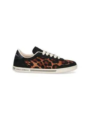 Dolce & Gabbana Leopard Print Hair-on Calf Leather Lace-up Sneakers - Brown