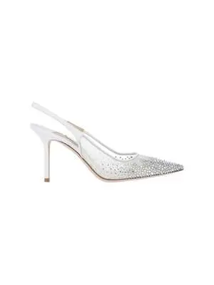 JIMMY CHOO Embellished Slingback High Heel Sandals - White