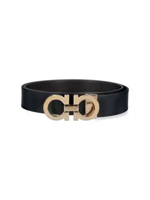 FERRAGAMO Calf Leather Belt With Gancini Buckle - Black