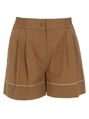 Moncler High-waisted Cotton Blend Shorts - Beige