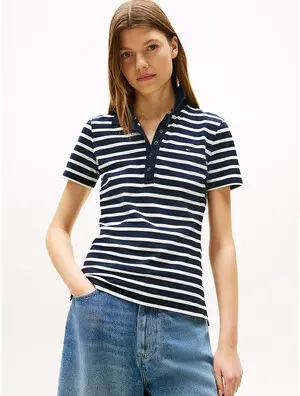 Tommy Hilfiger Slim Fit Stripe Stretch-cotton Polo - Navy Multi Stripe