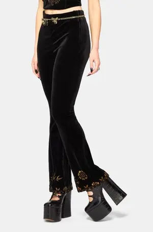 DISTURBIA Kobra Velour Embroidered Flare Trousers
