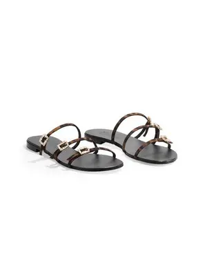 TEMPERLEY LONDON Eclipse Leather Flat Sandals - Leopard