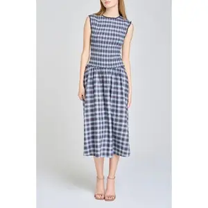 WAYF Adeline Smocked Cotton Midi Dress - Blue