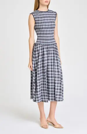 WAYF Adeline Smocked Cotton Midi Dress