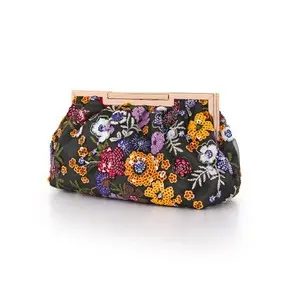 Badgley Mischka Rosalin Floral Sequin Beaded Pouch Clutch