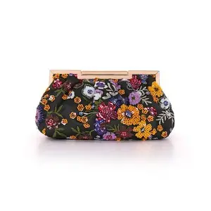 Badgley Mischka Rosalin Floral Sequin Beaded Pouch Clutch
