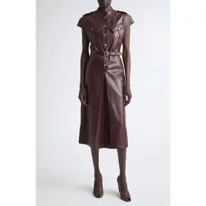 Alexander McQueen Leather Midi Shirtdress - Lacquer