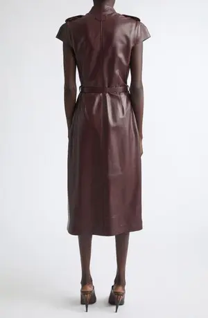 Alexander McQueen Leather Midi Shirtdress - Lacquer