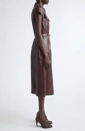 Alexander McQueen Leather Midi Shirtdress - Lacquer