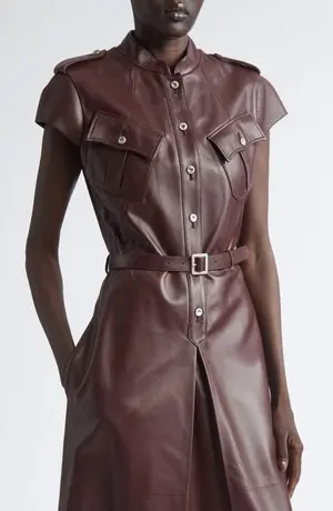 Alexander McQueen Leather Midi Shirtdress - Lacquer