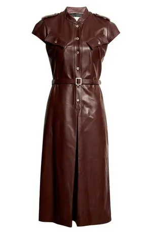 Alexander McQueen Leather Midi Shirtdress - Lacquer