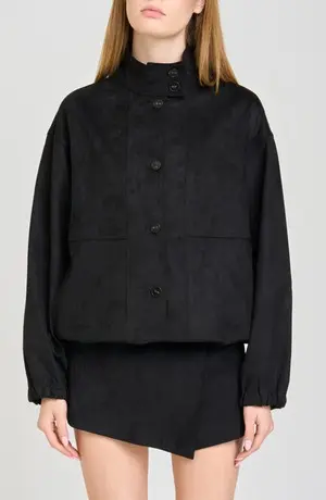 WAYF Parker Faux Suede Bomber Jacket - Black