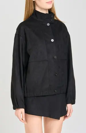 WAYF Parker Faux Suede Bomber Jacket - Black