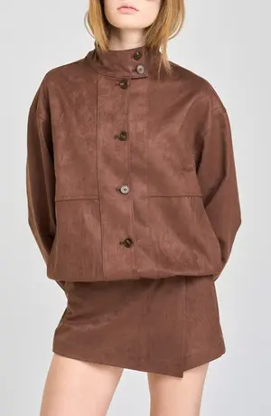 WAYF Parker Faux Suede Bomber Jacket - Chocolate