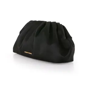 Badgley Mischka Audrey Silk Satin Zipper Top Pouch Clutch - Black
