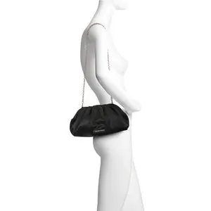 Badgley Mischka Audrey Silk Satin Zipper Top Pouch Clutch - Black