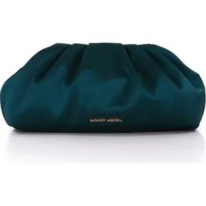 Badgley Mischka Audrey Silk Satin Zipper Top Pouch Clutch Teal
