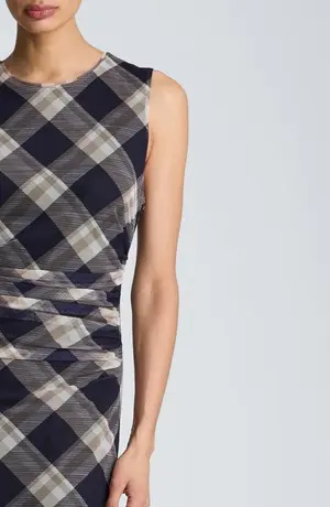 KENNETH COLE Ruched Plaid Midi Dress