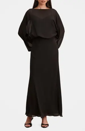 EVER NEW Helena Draped Long Sleeve Maxi Dress - Black